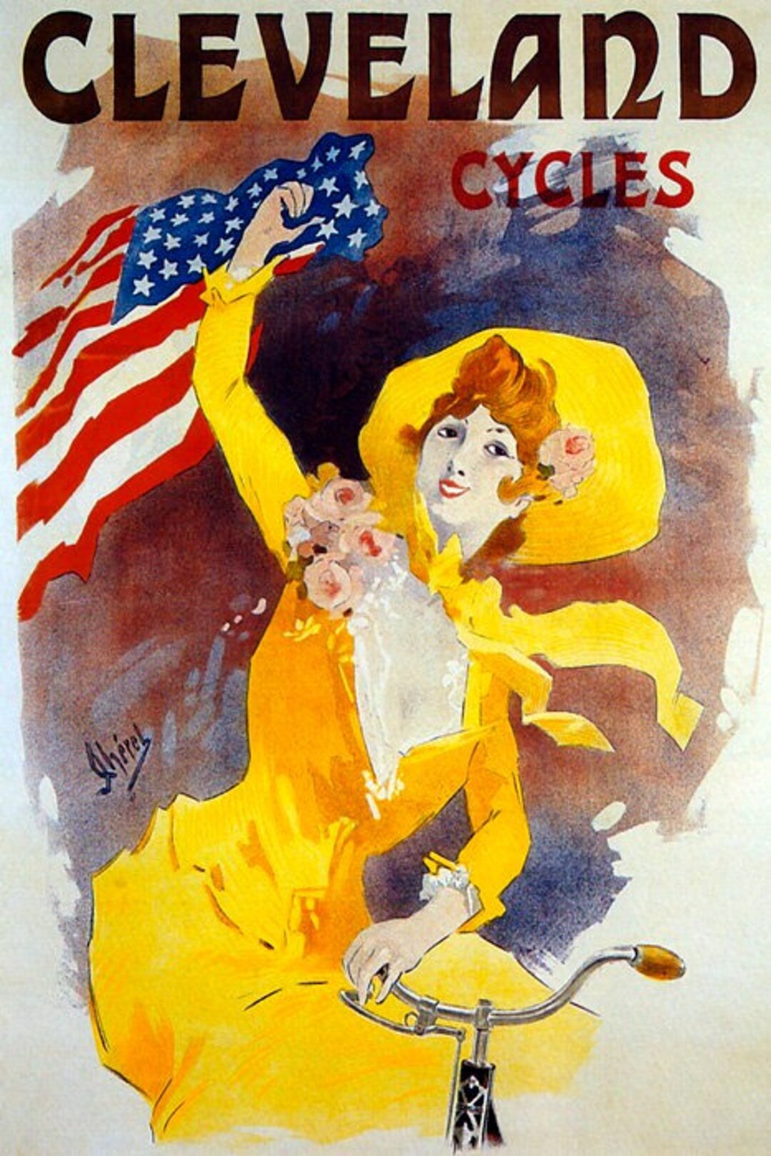 Cleveland Cycles Bicycle Bike Girl American USA Flag Vintage Poster ...