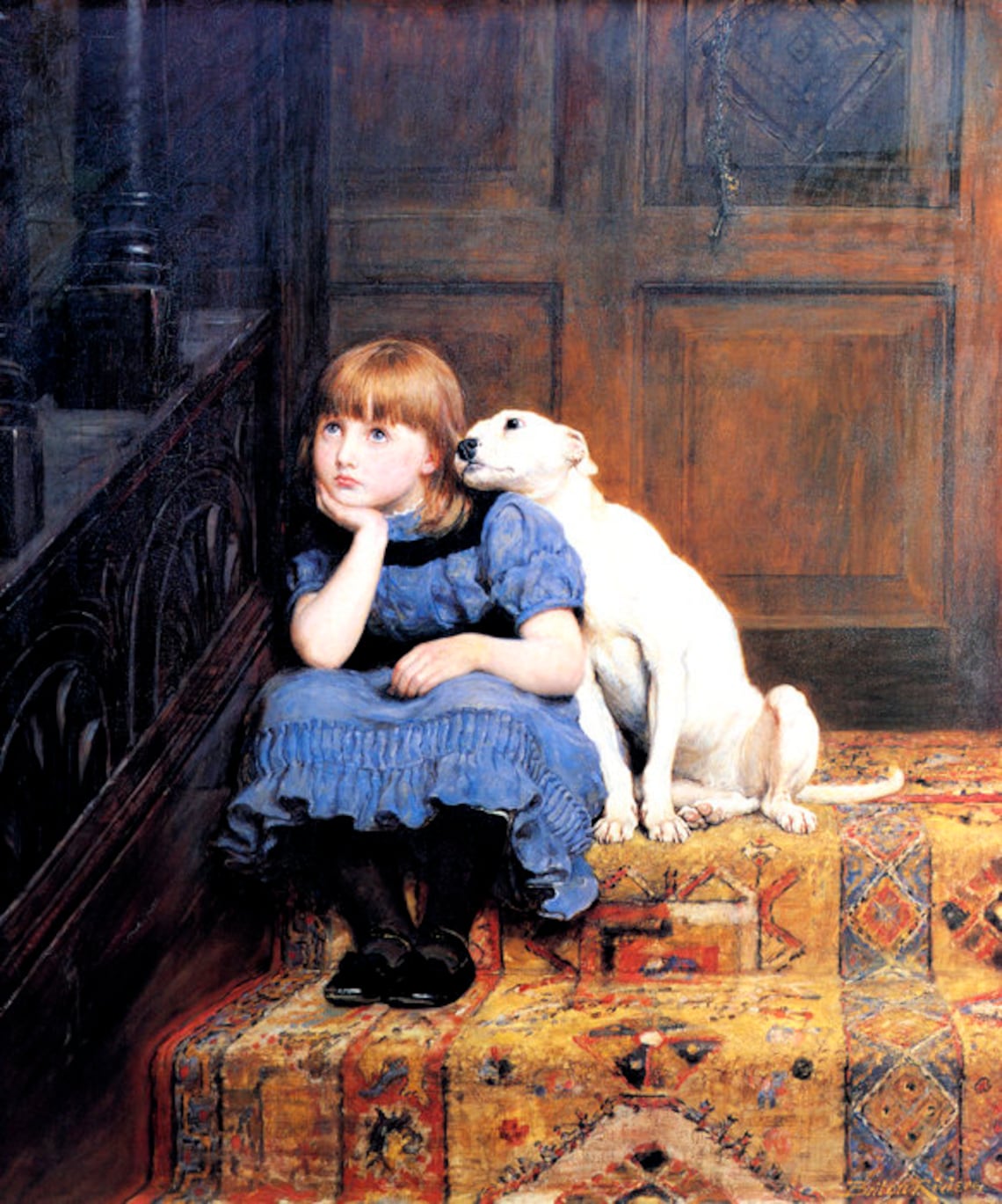 Sympathy Little Girl Comforted by Her Dog 1878 Painting by Briton ...