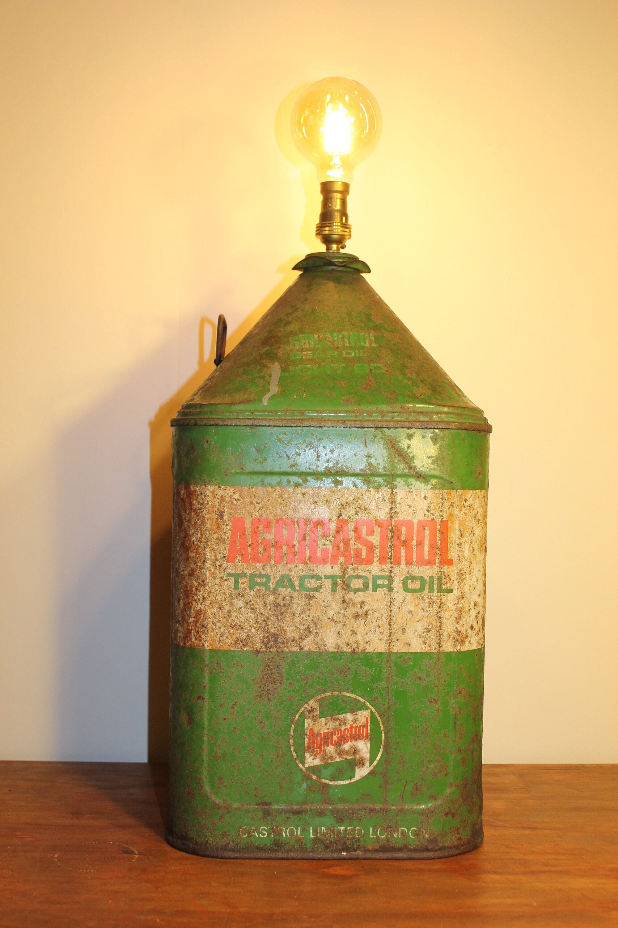 An Upcycled Vintage Agricastrol Tractor Oil Can Table Lamp With LED ...