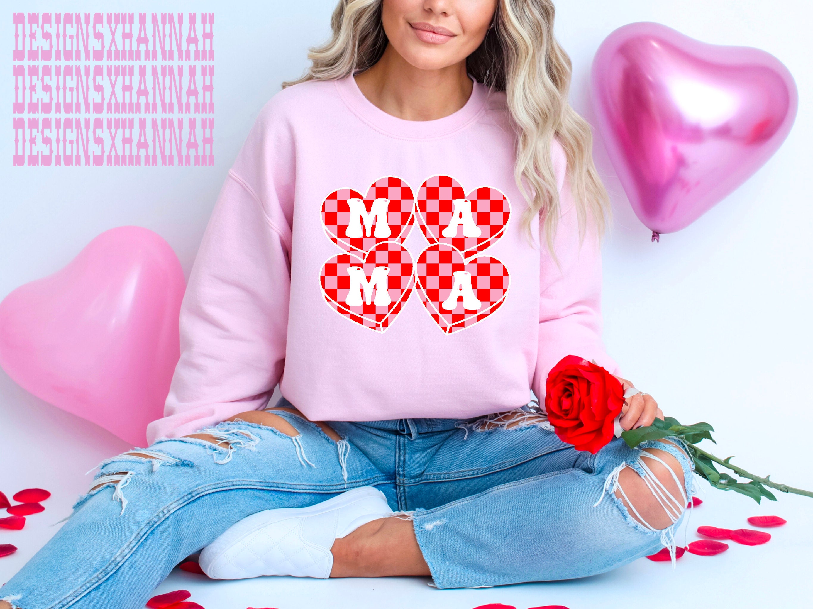 Mama Retro Hearts Png,set of 4 Retro Mama Valentines, Checkered Print ...