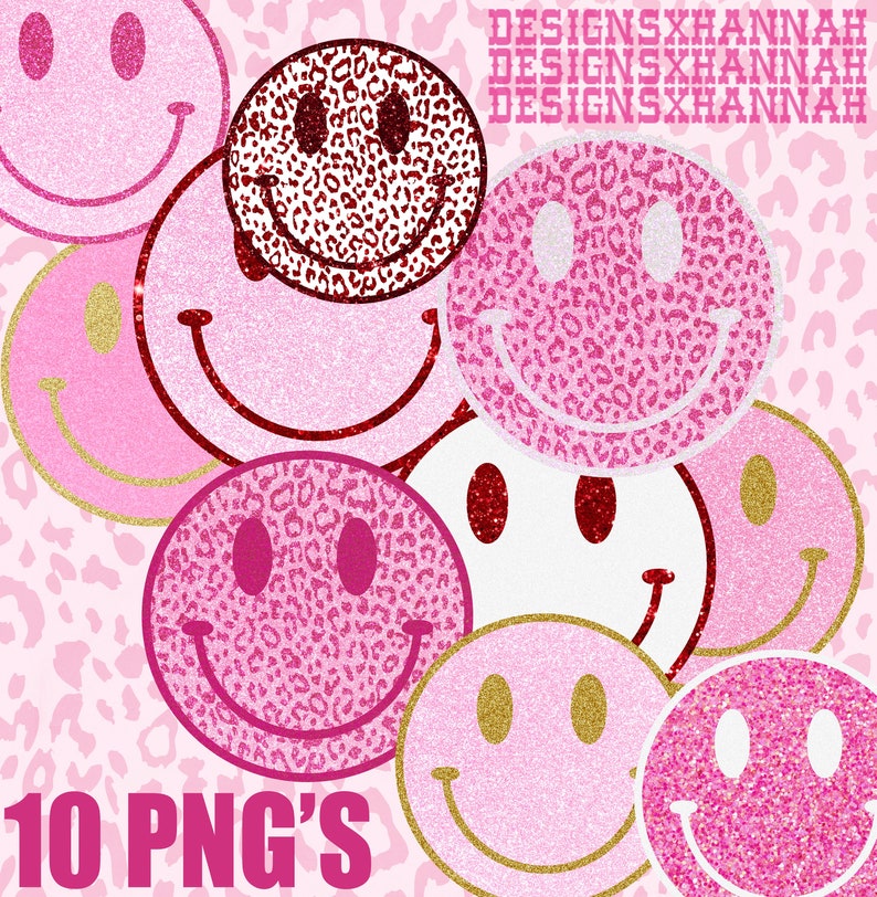 10 Preppy Pink Smileys freebies Included, Preppy Png, Png Image for Sublimation or Dtf Printing ...