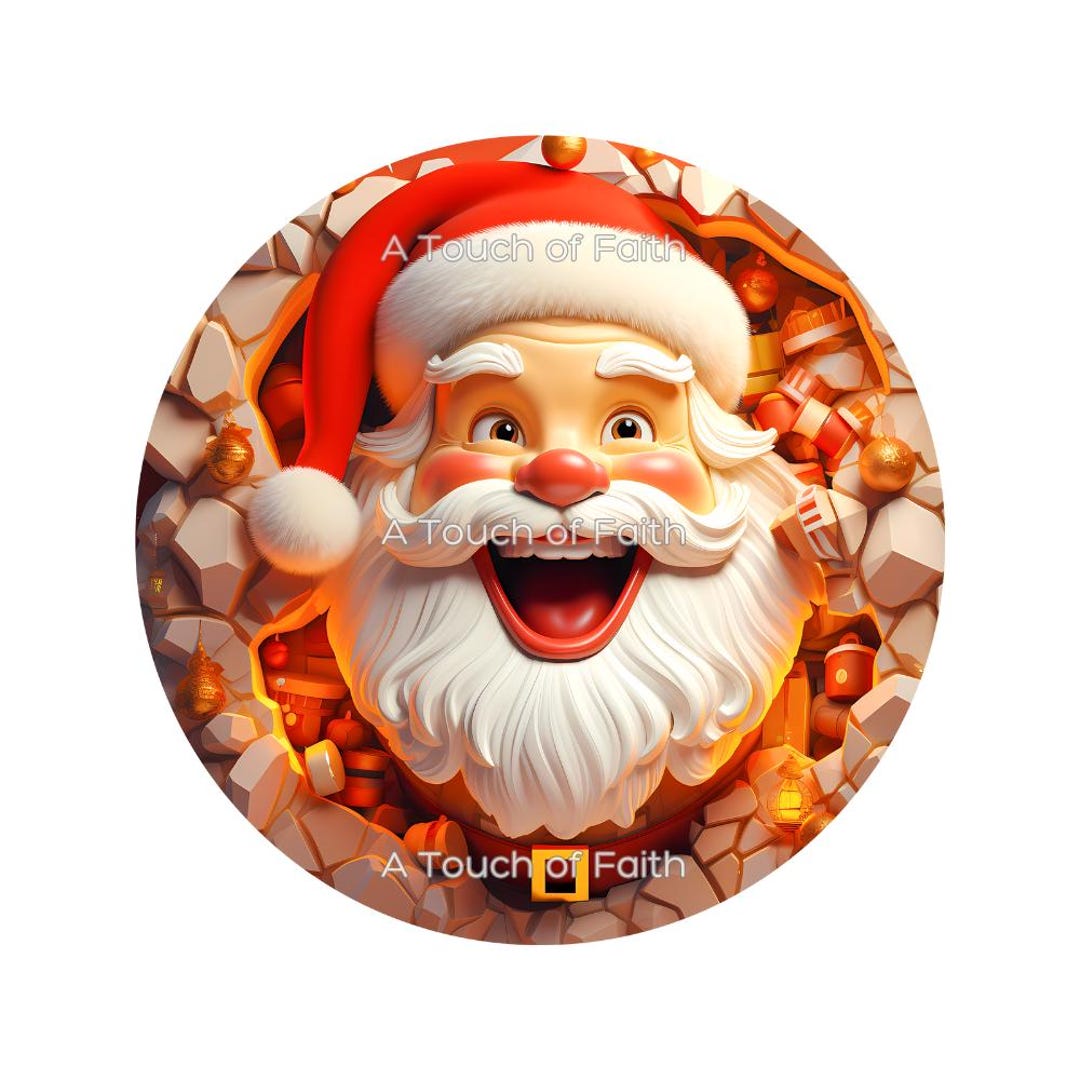 Santa Claus Breakout Metal Sign, 8 Inch Round, Wreath Sign, Christmas ...