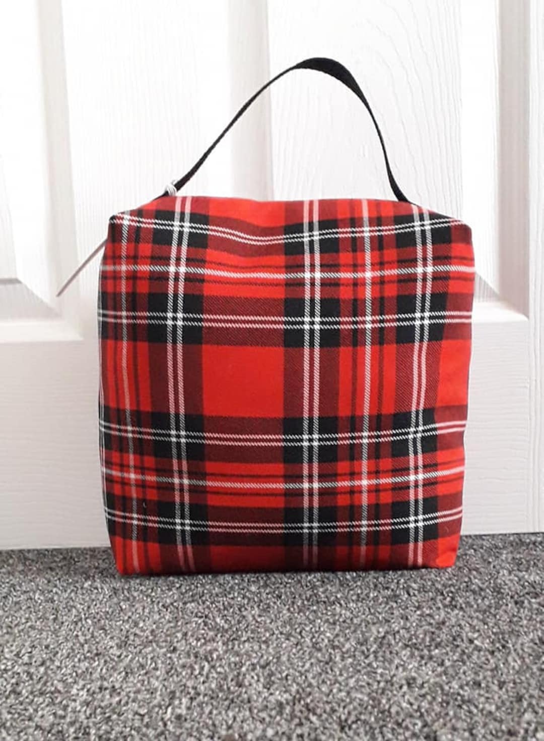 RED & BLACK TARTAN 2 Fabric Doorstop Door Stop Filled Complete With ...