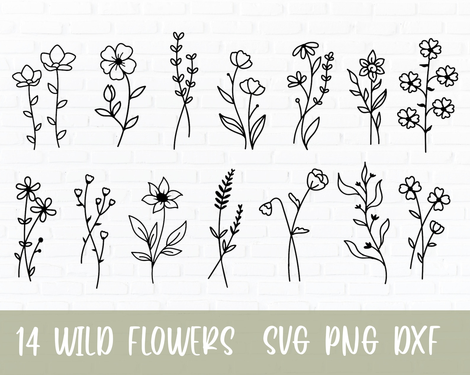 Line Flowers Bundle Svg Png Dxf, Flora Line Art Svg Cut Files - Etsy