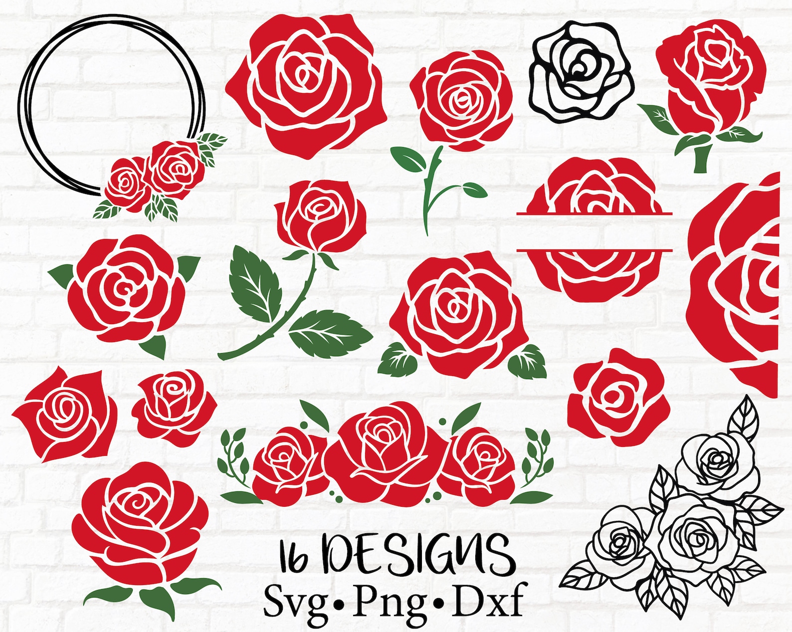 Rose Bundle Svg, Flower Svg, Rose Silhouette Svg, Rose Svg Png Dxf ...
