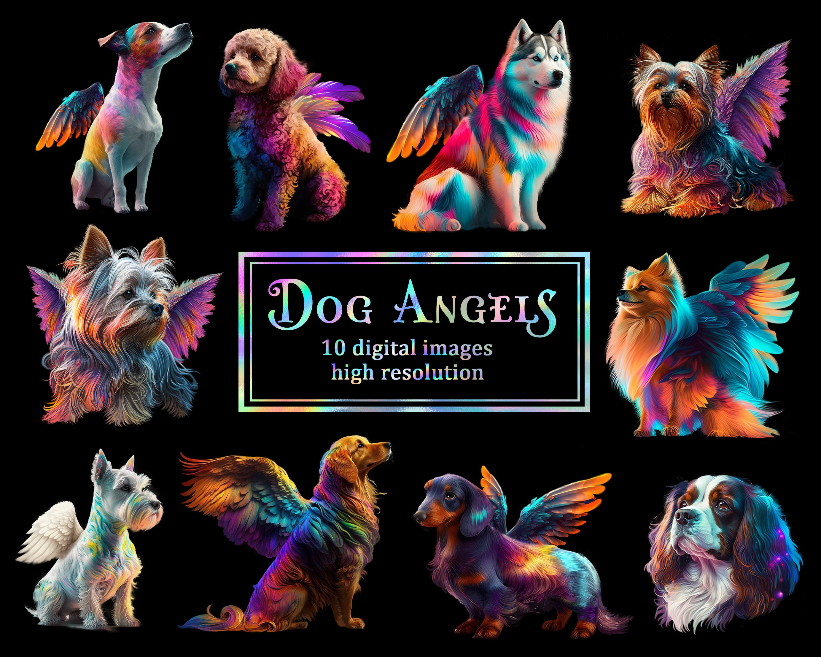 Dog With Angel Wing, Angel, Colorful Dog Png, Clip Art - Etsy