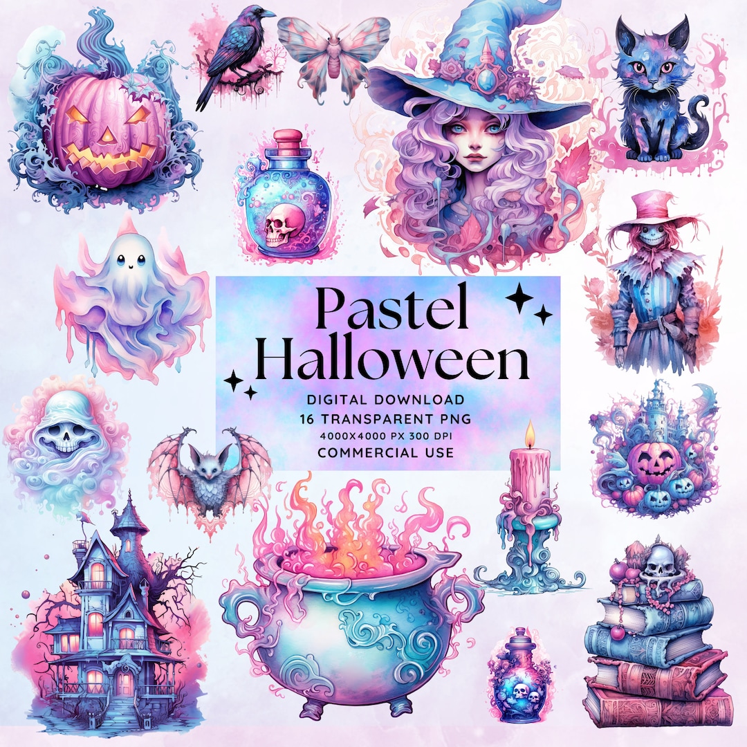 Pastel Halloween Png, Ghost Clip Art, Witch Png, Cute Ghost Png - Etsy