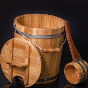 Sauna Wooden Steamer Bucket, Oak Broom Bucket With Lid, Sauna ...
