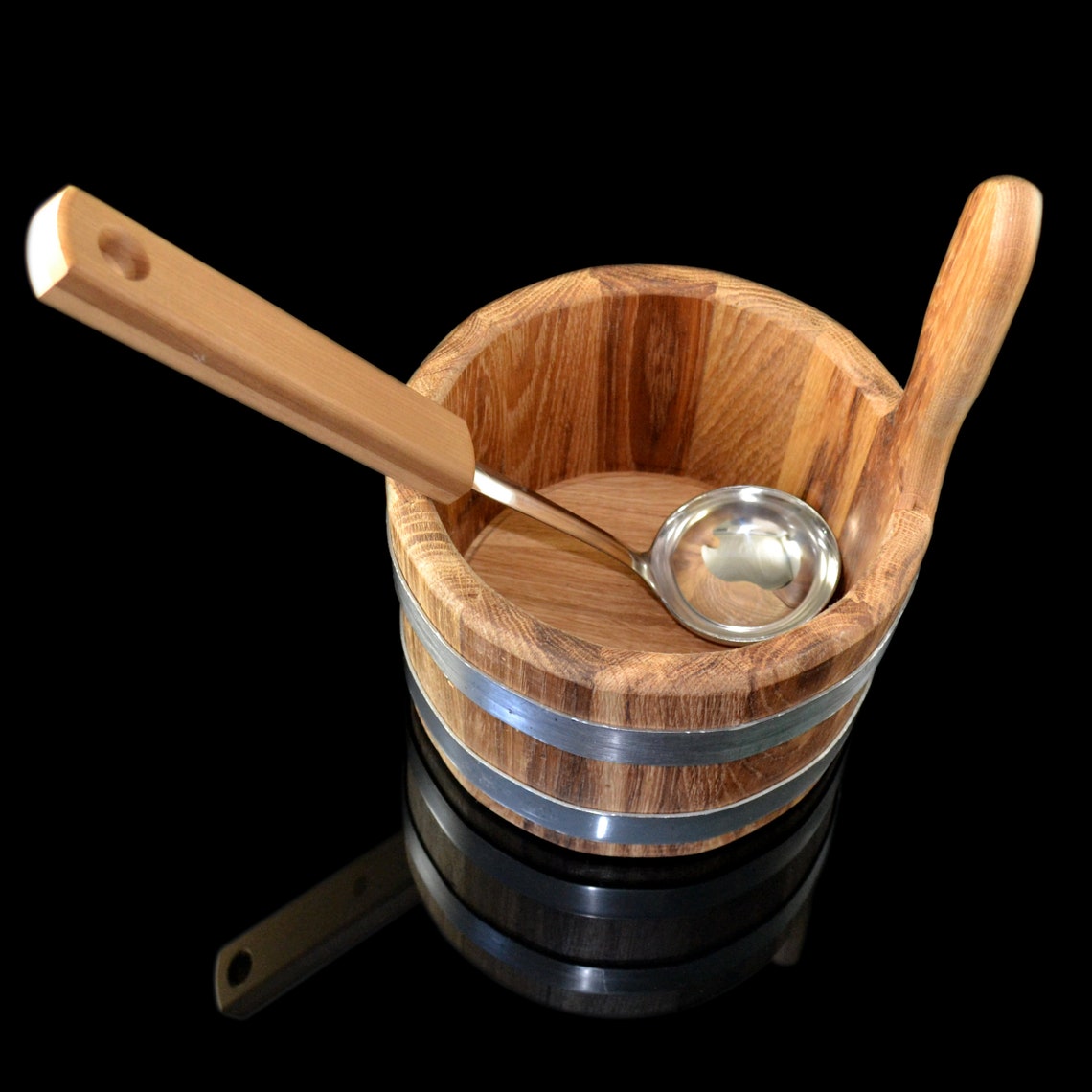 Oak Bucket and Ladle, Wood Bath Bucket, Sauna Wooden Steamer Bucket 3l ...