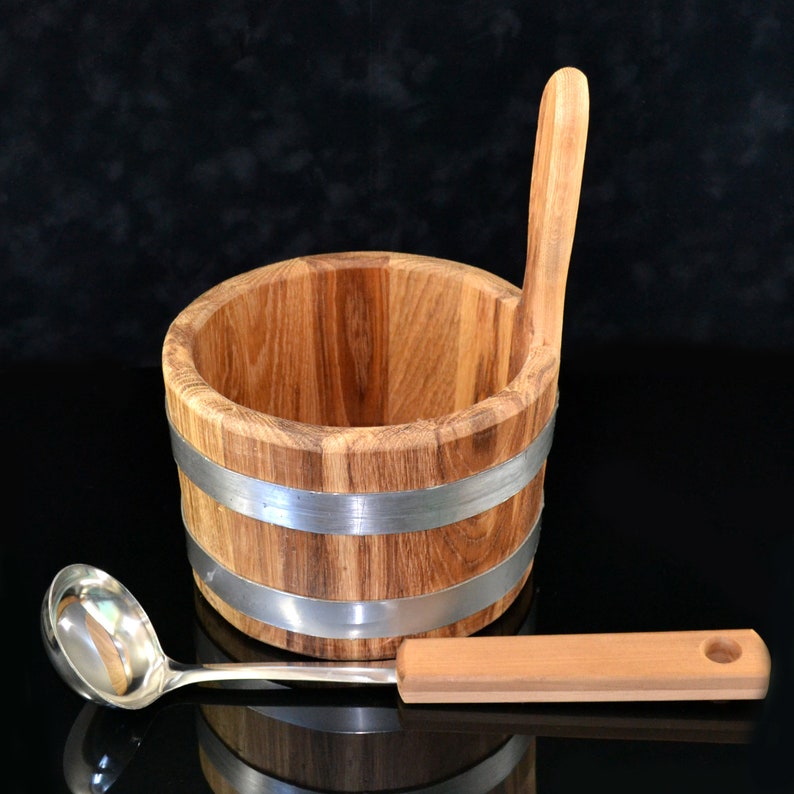 Oak Bucket and Ladle Wood Bath Bucket Sauna Wooden Steamer - Etsy