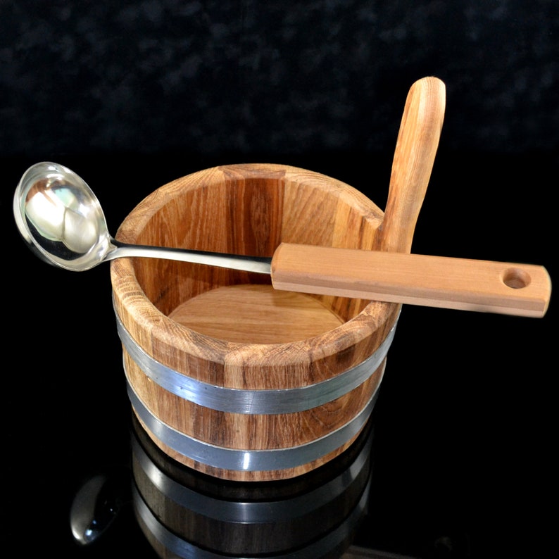 Oak Bucket and Ladle, Wood Bath Bucket, Sauna Wooden Steamer Bucket 3l ...