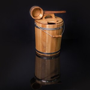 Sauna Wooden Steamer Bucket, Oak Broom Bucket With Lid, Sauna ...