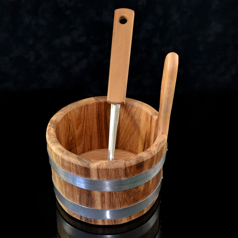 Oak Bucket and Ladle, Wood Bath Bucket, Sauna Wooden Steamer Bucket 3l ...