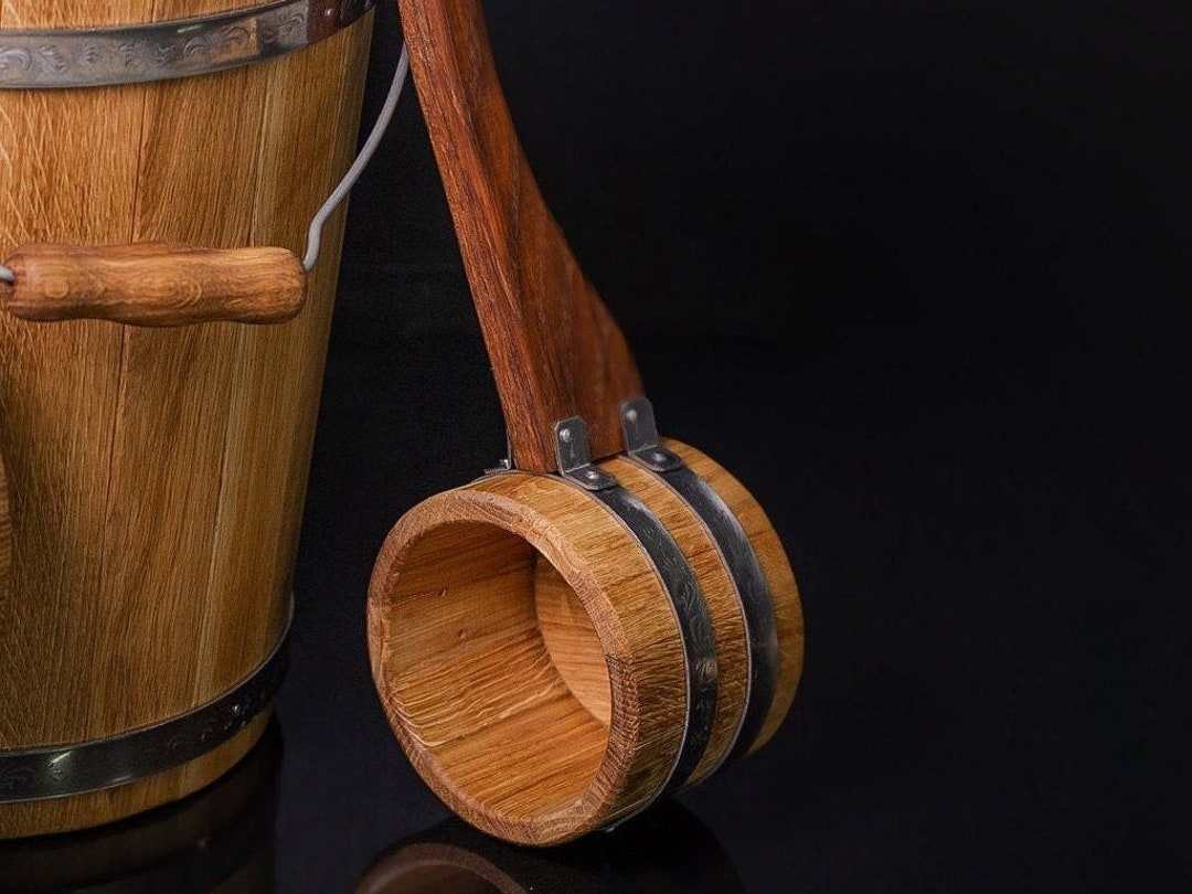 Wooden Bucket, Sauna Broom Wooden Steamer Bucket, Oak Sauna Accessories ...