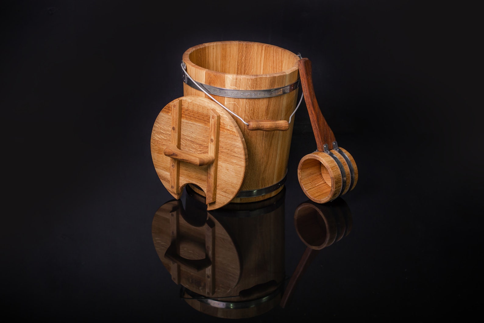 Wooden Steamer Bucket, Oak Bucket With Lid, Sauna Broom Accessories ...
