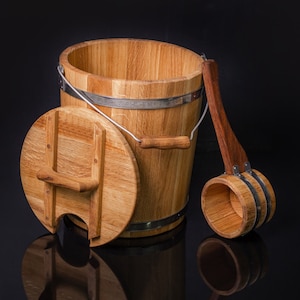 Wooden Steamer Bucket, Oak Bucket With Lid, Sauna Broom Accessories ...