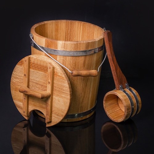 Sauna Broom Wooden Steamer Bucket Oak Bucket With Lid Sauna - Etsy