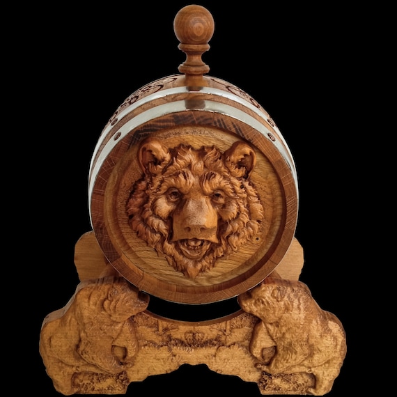 Oak Barrel 5 Liter Wood Carving Mermaid Owl Wolf Bear - Etsy