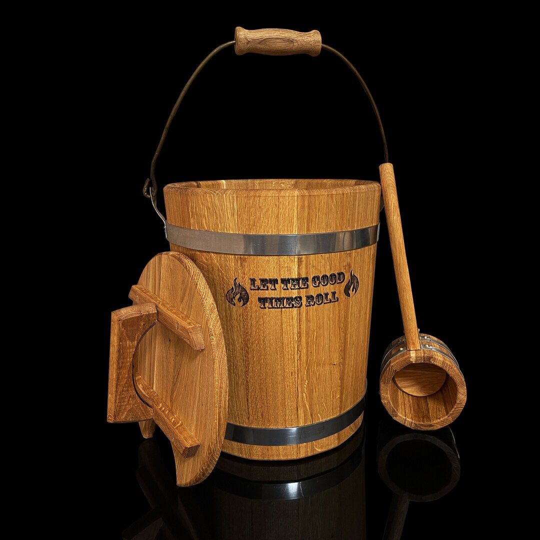 Sauna Broom Wooden Steamer Bucket, Personalized Oak Bucket With Lid ...