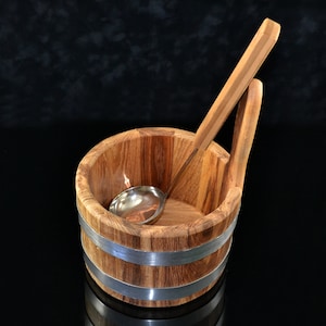 Oak Bucket and Ladle, Wood Bath Bucket, Sauna Wooden Steamer Bucket 3l ...