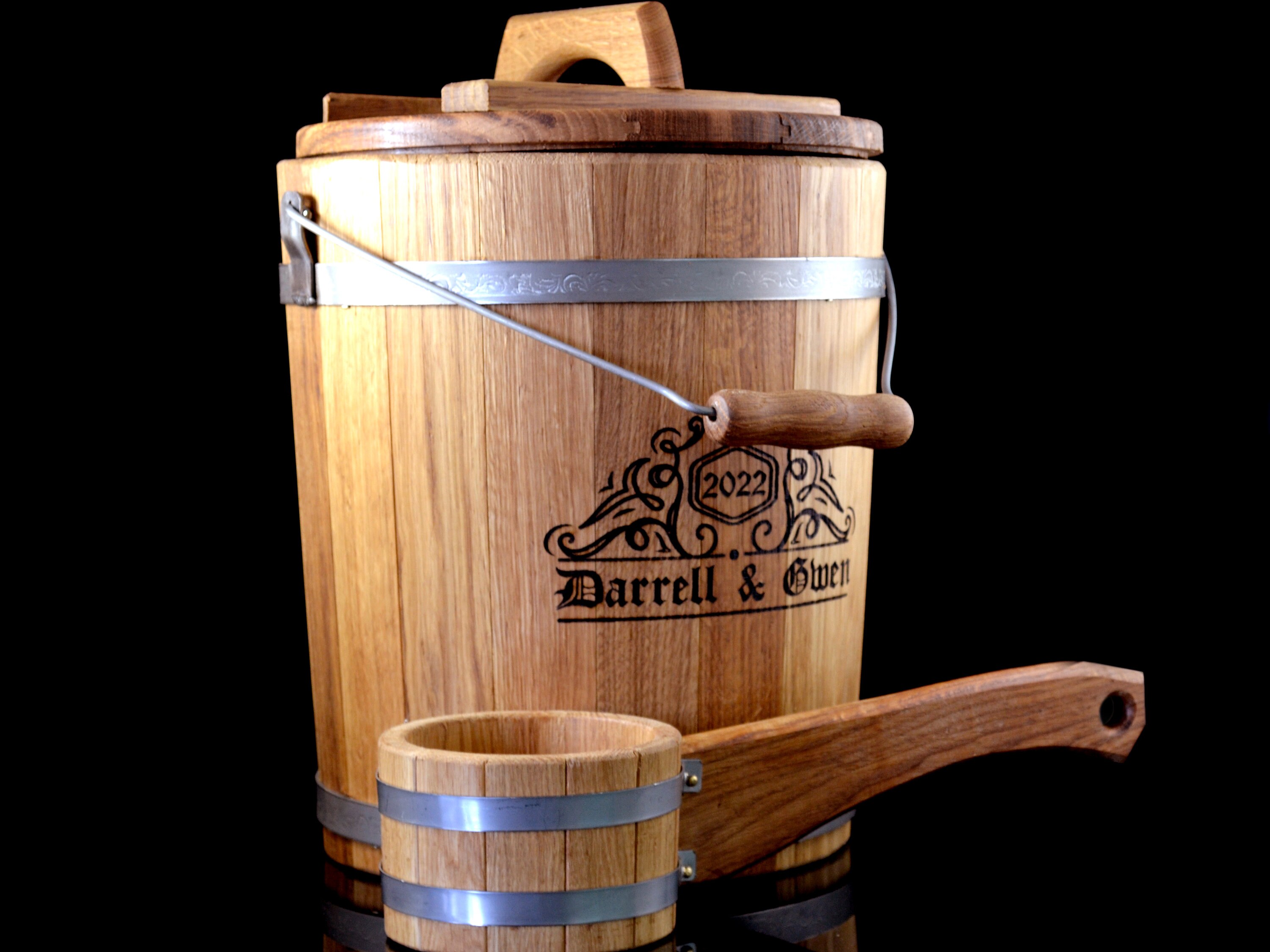 Wooden Steamer Bucket, Sauna Broom Oak Bucket With Lid, Sauna ...