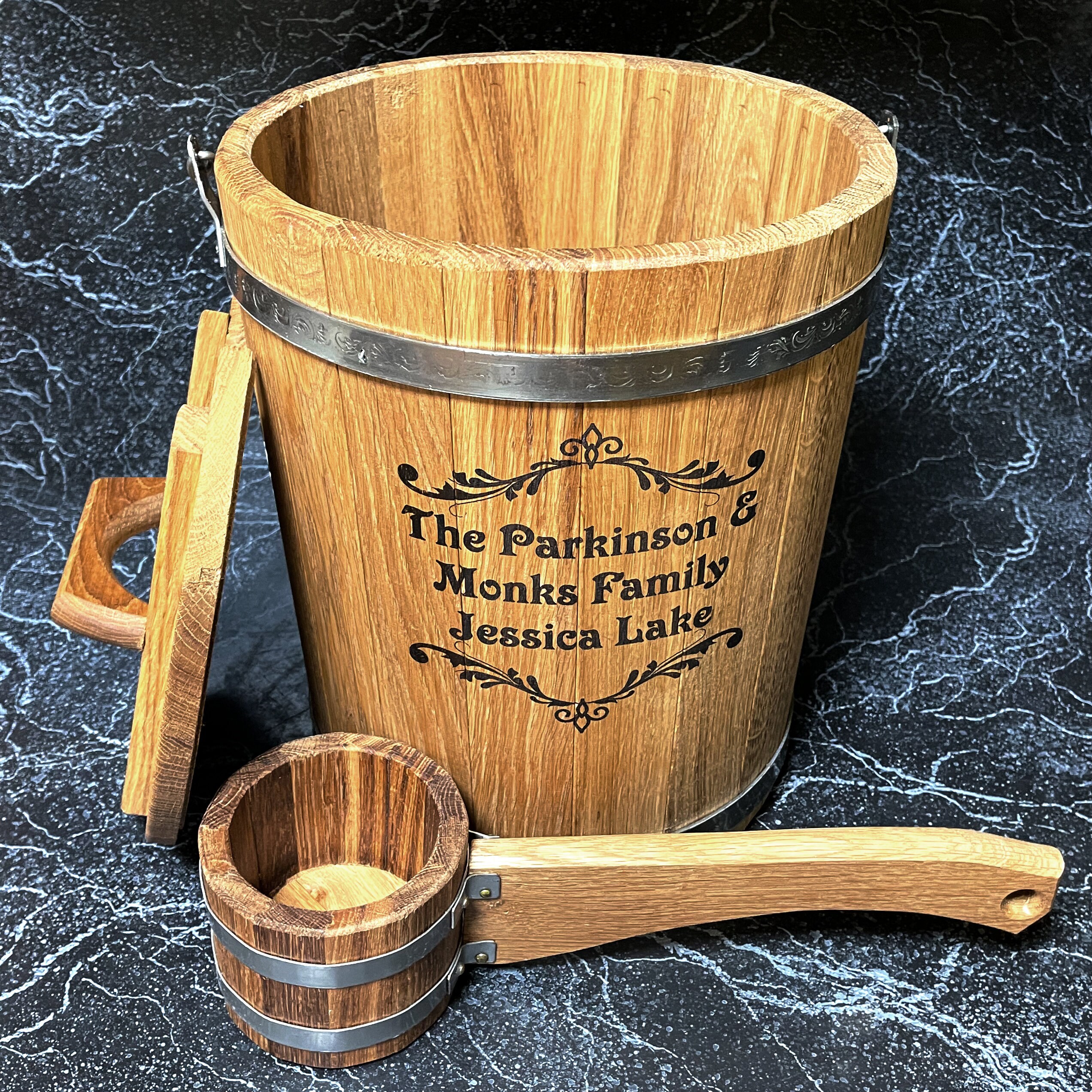 Personalized Oak Bucket With Lid Sauna Broom Wooden Steamer - Etsy