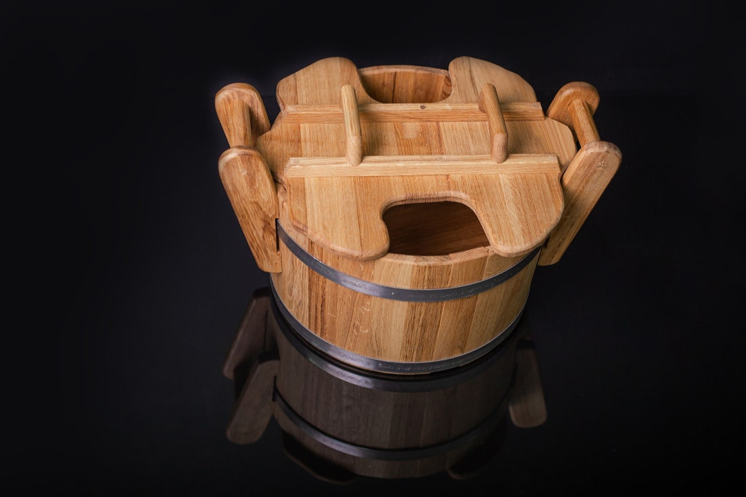 Sauna Bucket, Oak Barrel 23L for Steaming Bath Brooms, Wooden Spa ...