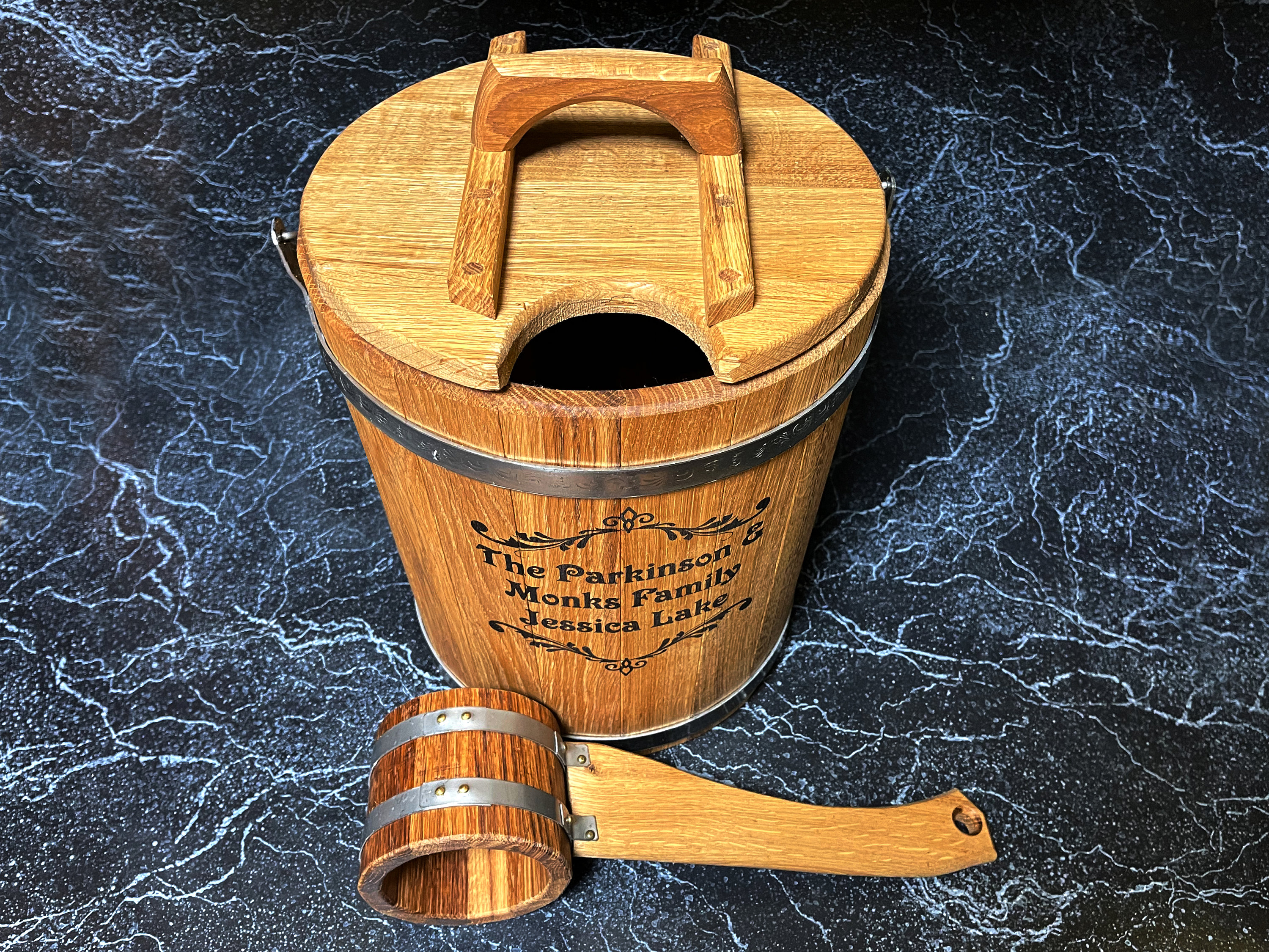 Personalized Oak Bucket With Lid Sauna Broom Wooden Steamer - Etsy