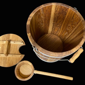 Wooden Steamer Bucket, Oak Bucket With Lid, Sauna Broom Accessories ...
