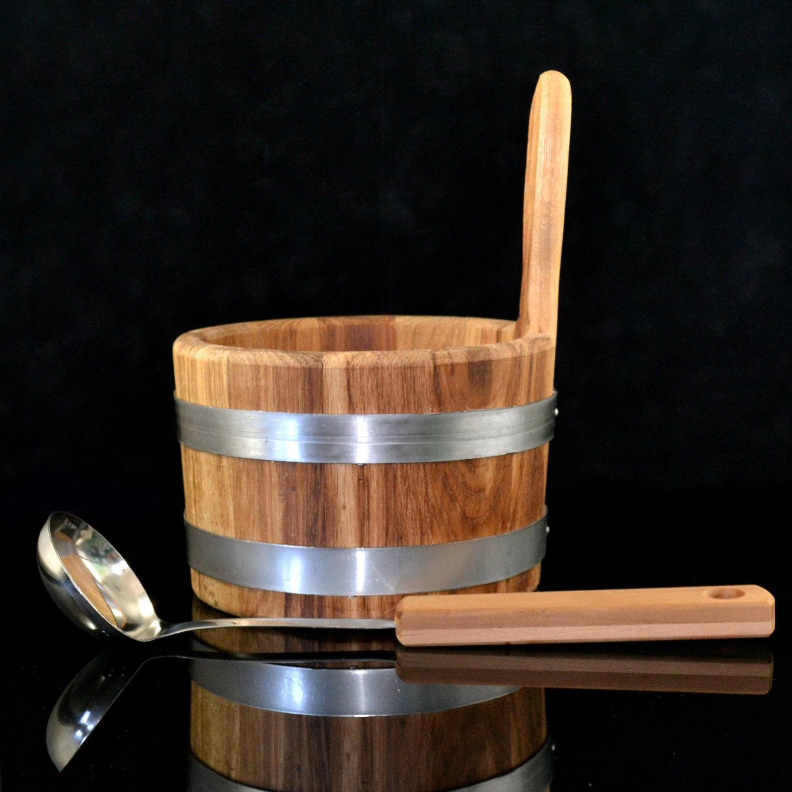 Oak Bucket and Ladle, Wood Bath Bucket, Sauna Wooden Steamer Bucket 3l ...