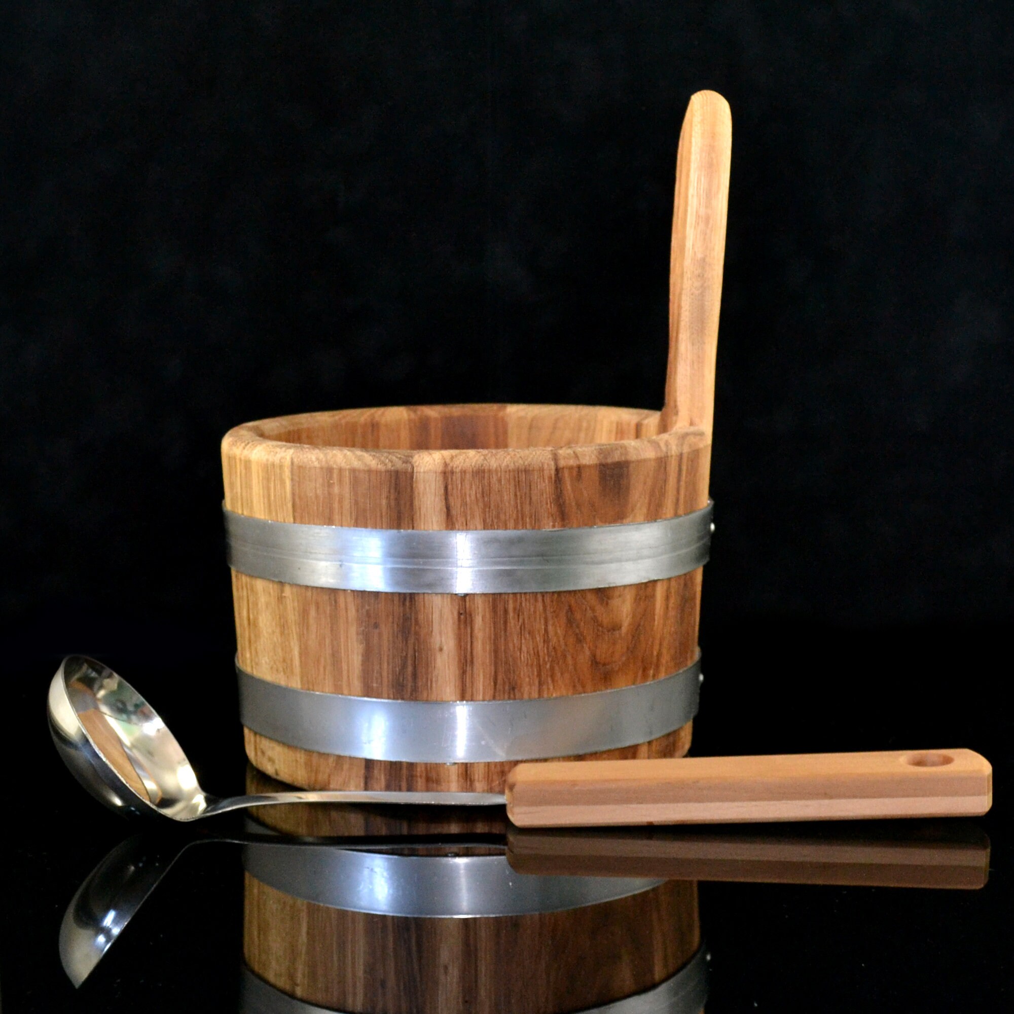 Oak Bucket and Ladle, Wood Bath Bucket, Sauna Wooden Steamer Bucket 3l ...