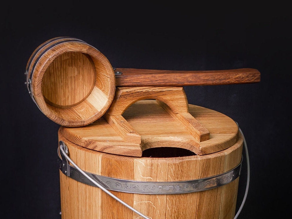 Sauna Wooden Steamer Bucket Oak Broom Bucket With Lid Sauna - Etsy