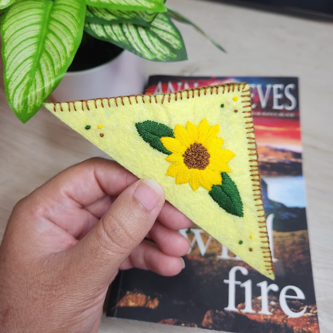 Ready to Ship Sunflower Felt Corner Bookmark Hand Embroidered Corner ...