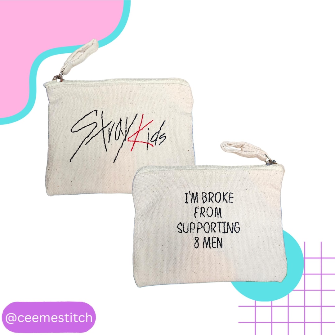 STRAY KIDS Hand Embroidered Mini Canvas Zipper Wallet Pouch - Fan Made ...
