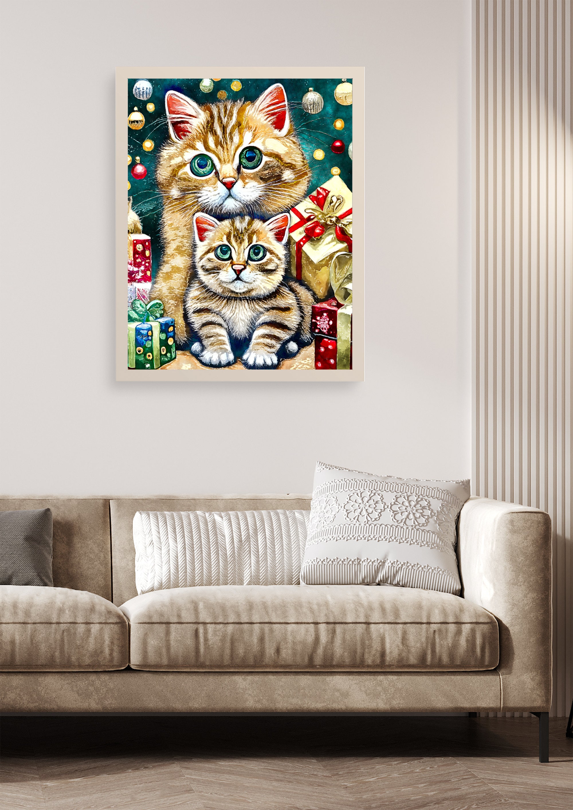 Christmas Cat Art Print, Christmas Kitten Art Print, Christmas Cat ...
