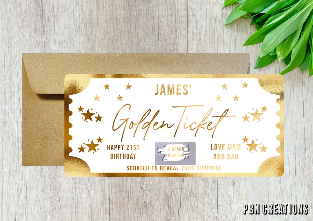 Golden Scratch off Ticket - Personalised Gift Ticket - Celebration ...