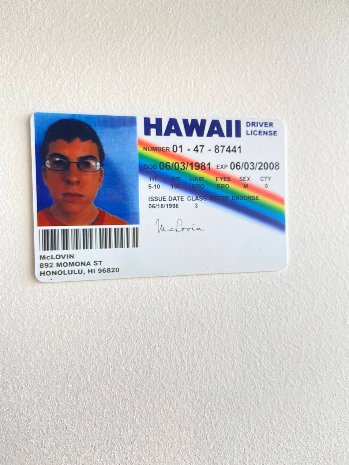 Mclovin SUPERBAD Plastic ID Card Film Novelty Prop Replica - Etsy