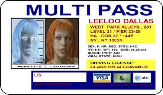 Multipass Fifth Element Movie ID Card Plastic ID Card Milla - Etsy Canada