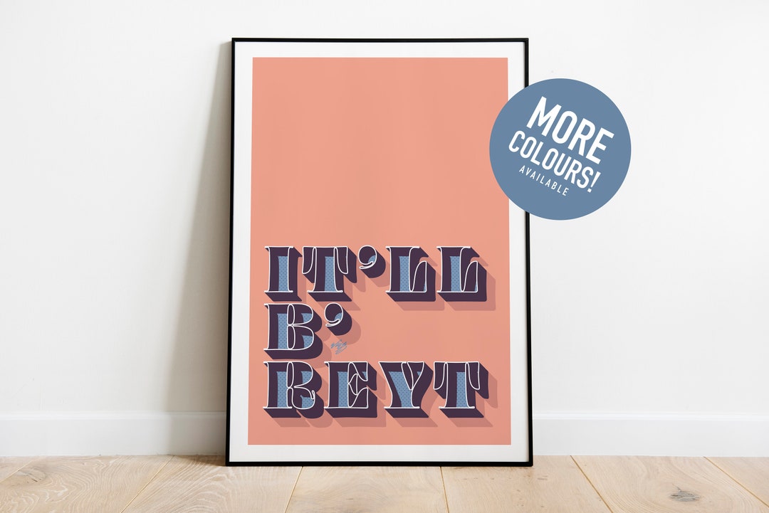Yorkshire Typography Art Print IT'LL B' REYT - Etsy España