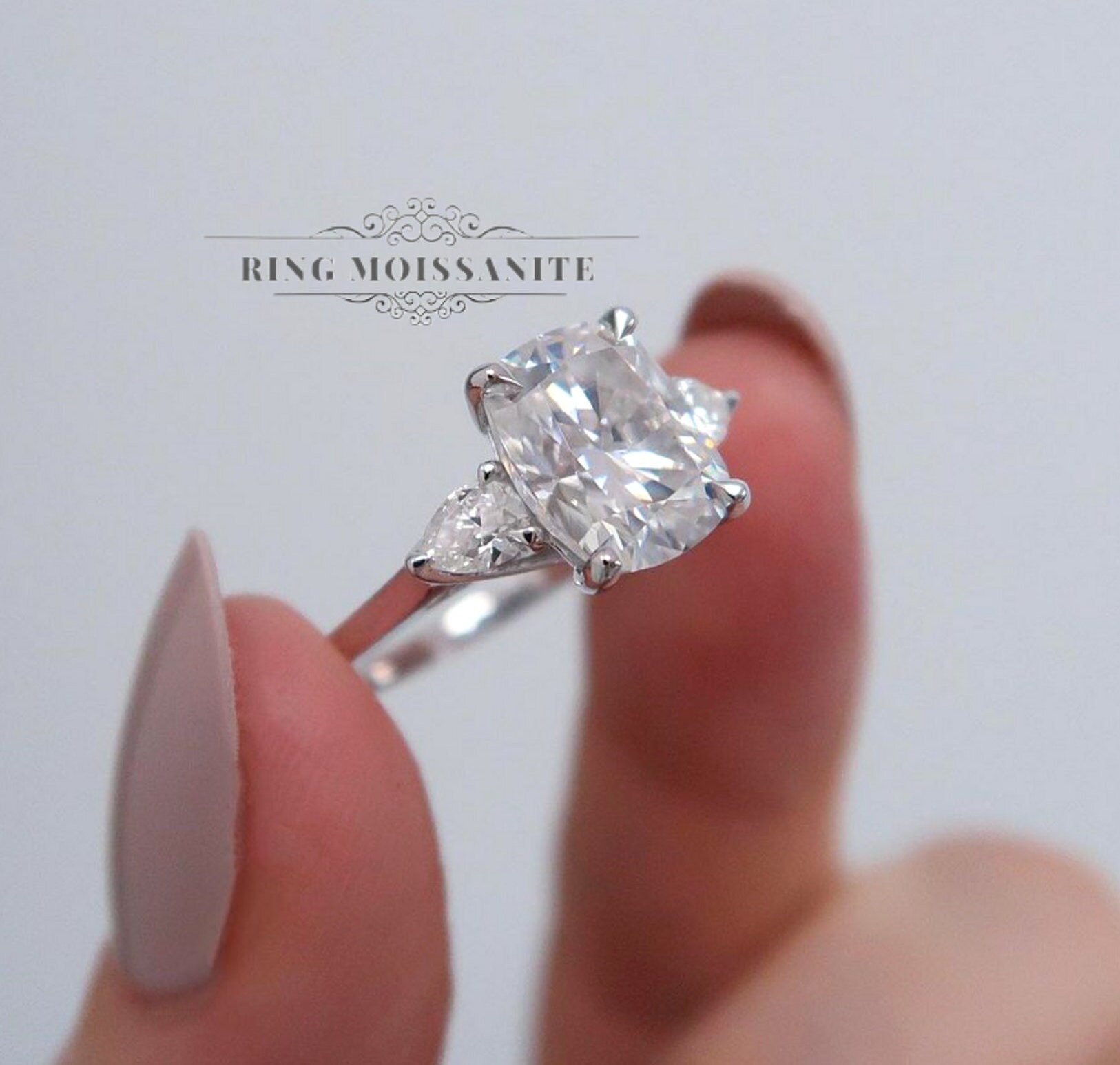 2 Ct Elongated Cushion Cut Engagement Ringmoissanite Three Etsy