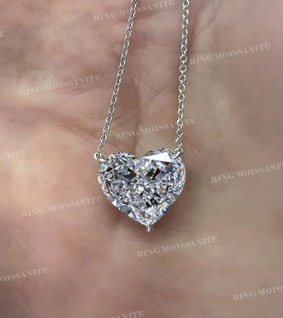 3.5 CT Heart Moissanite Pendant Necklace,18k/14k Solid Gold Chain ...