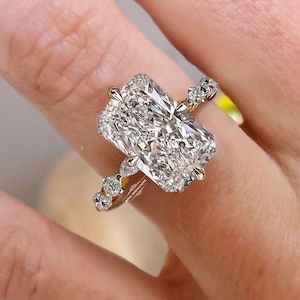 6 CT Radiant Cut Engagement Ring Hidden Halo Radiant Moissanite ...
