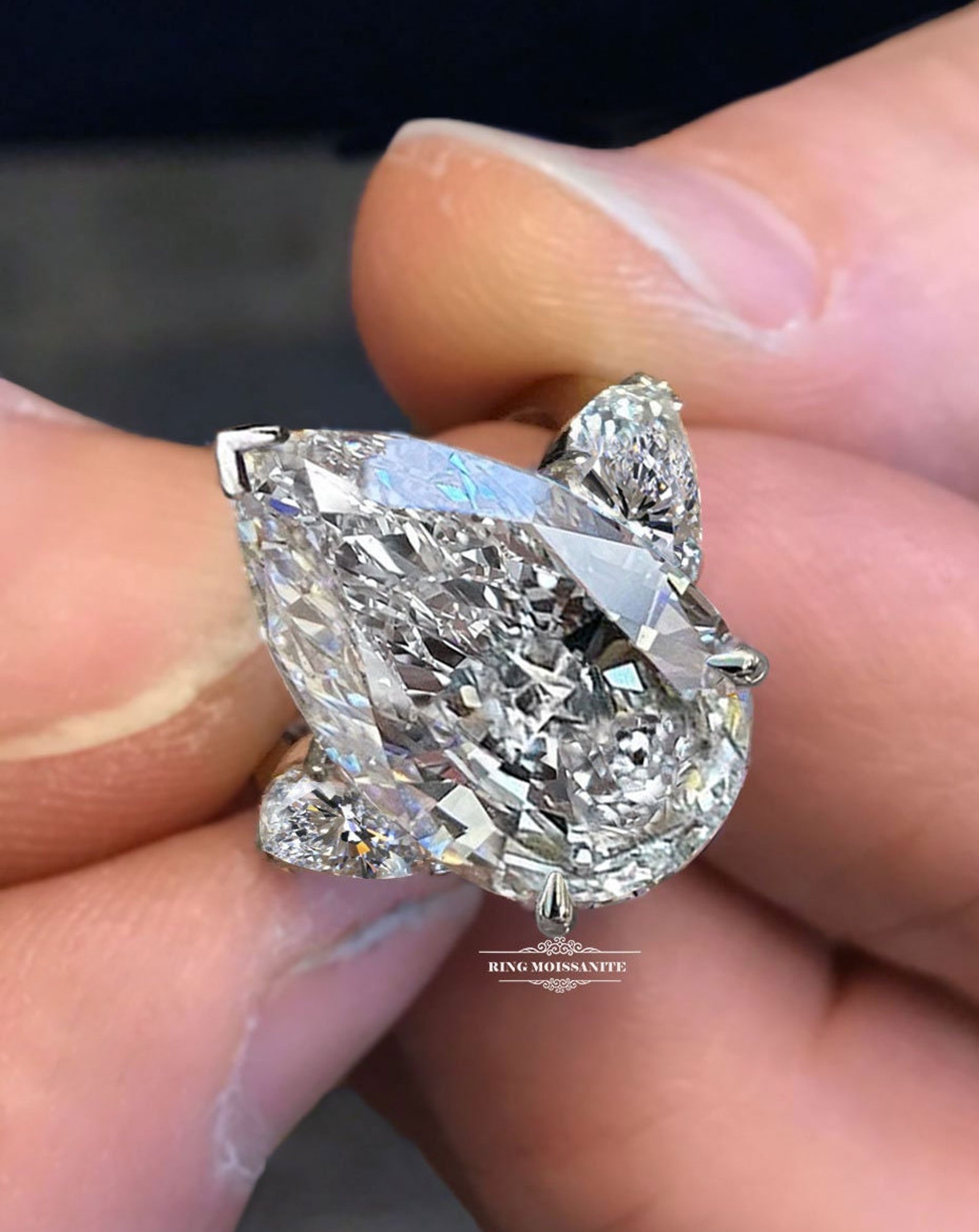 9.4 CT Big Pear Shaped Moissanite Engagement Ring,huge Large Three ...