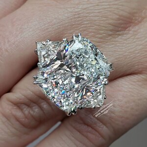 18.5 CT Three Stone Cushion Cut Moissanite Engagement Ring,celebrity ...