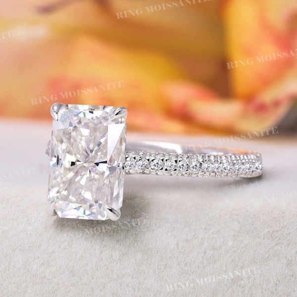 Elongated Radiant Three Row Pave Engagement Ring - Etsy