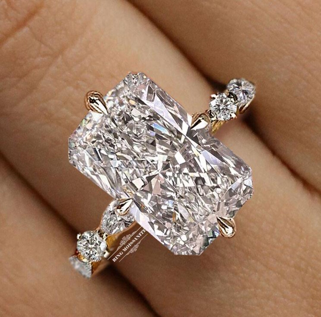 7 CT Radiant Cut Engagement Ring Hidden Halo Radiant Moissanite ...
