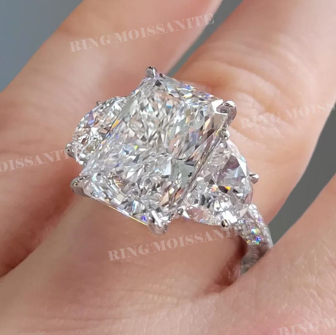7.8 CT Radiant Moissanite Engagement Ring,big Large Three Stone ...