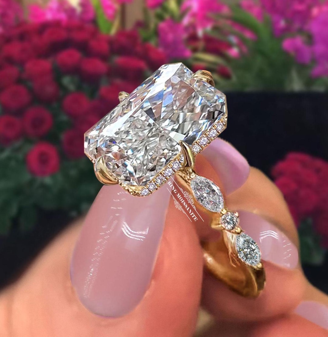 6 CT Radiant Cut Engagement Ring Hidden Halo Radiant Moissanite ...