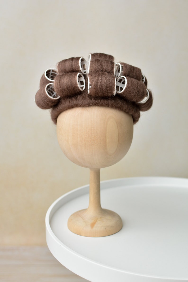 Newborn Felted Wig Baby Girl Wig With Curlers Brown Wig Hat Beige Wool ...