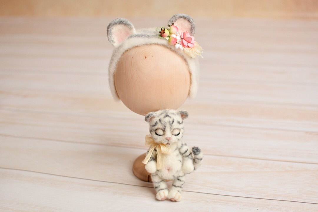 Newborn Tiger Props, Set of Headband and Wool Tiger Toy, Newborn Felted ...